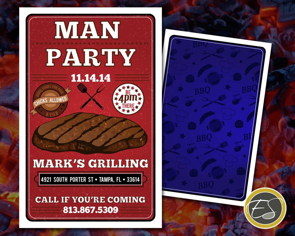 Manly Steak BBQ Invitation: Red. DIY Printable - Etsy