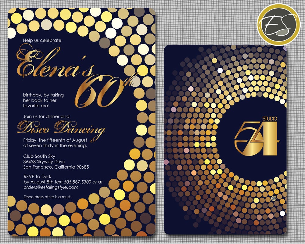 Mirror Ball, Studio 54: Birthday Invitation- Black or Midnight- Digital ...