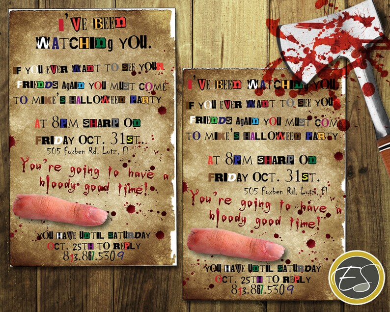 Halloween Invitation: Bloody Ransom Note With Severed Finger. DIY ...
