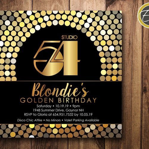Mirror Ball Studio 54: Birthday Invitation Black. Digital | Etsy