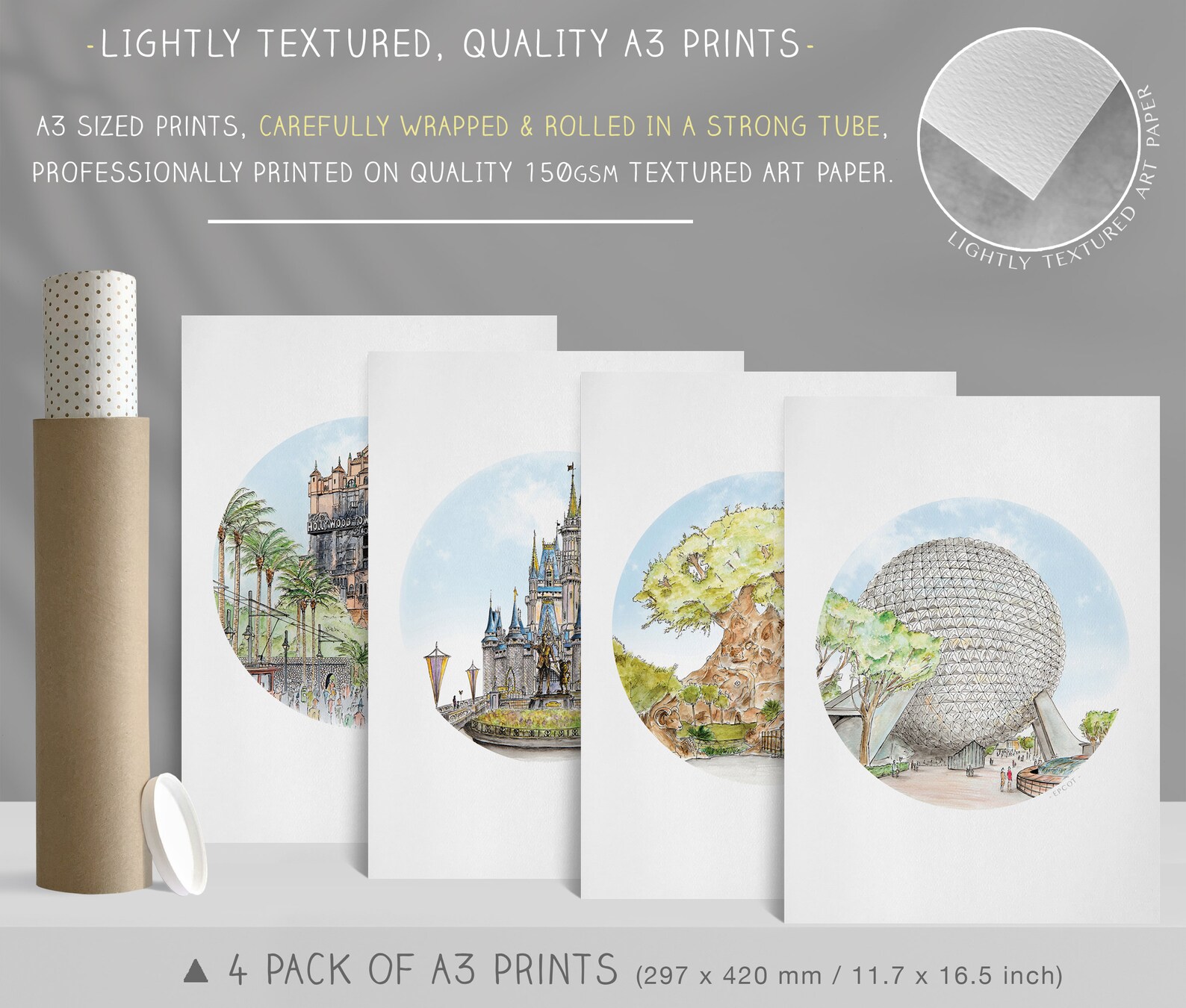 Disney Parks 4 PACK. Park Art Prints From My Detailed - Etsy