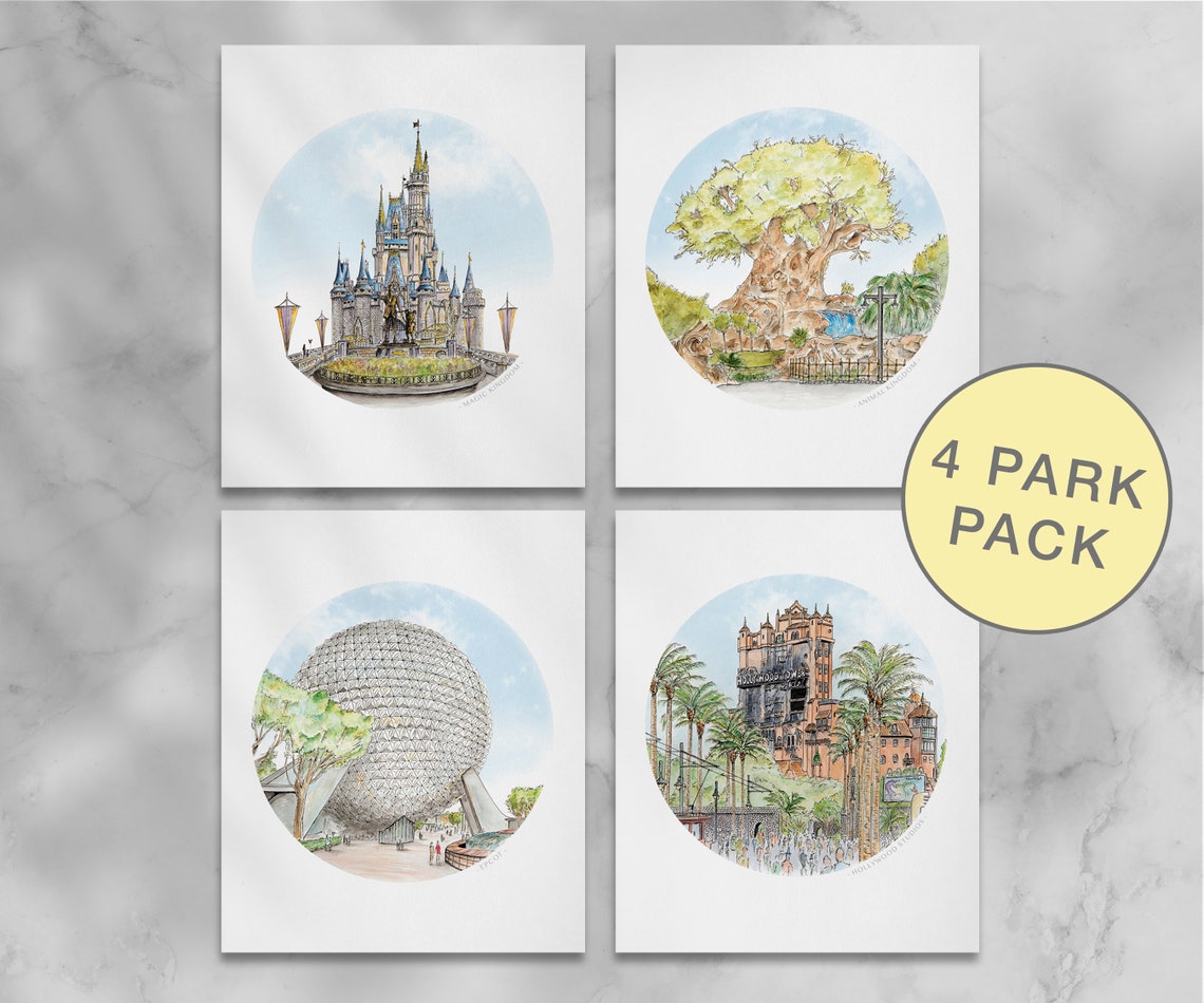 Disney Parks 4 PACK. Park Art Prints From My Detailed - Etsy