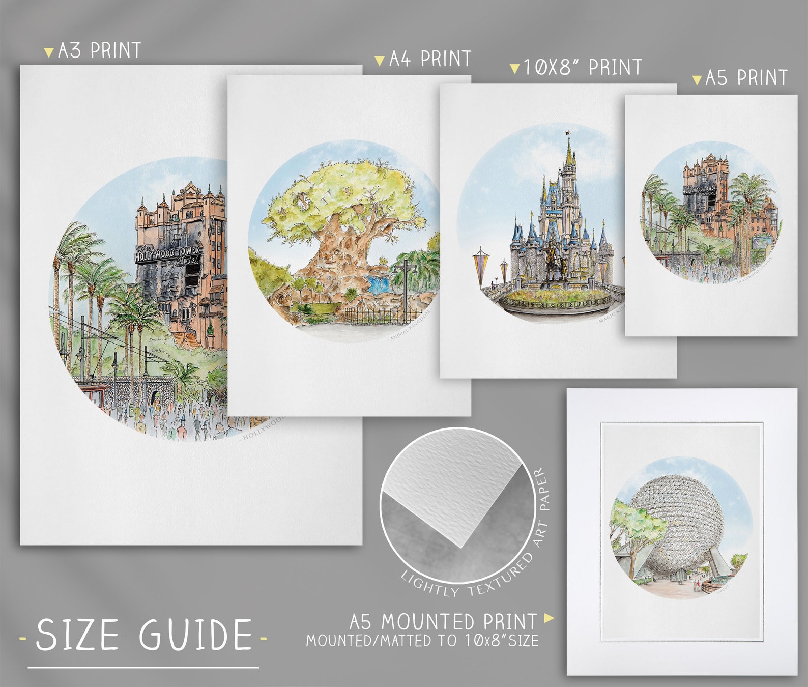 Disney Parks 4 PACK. Park Art Prints From My Detailed - Etsy