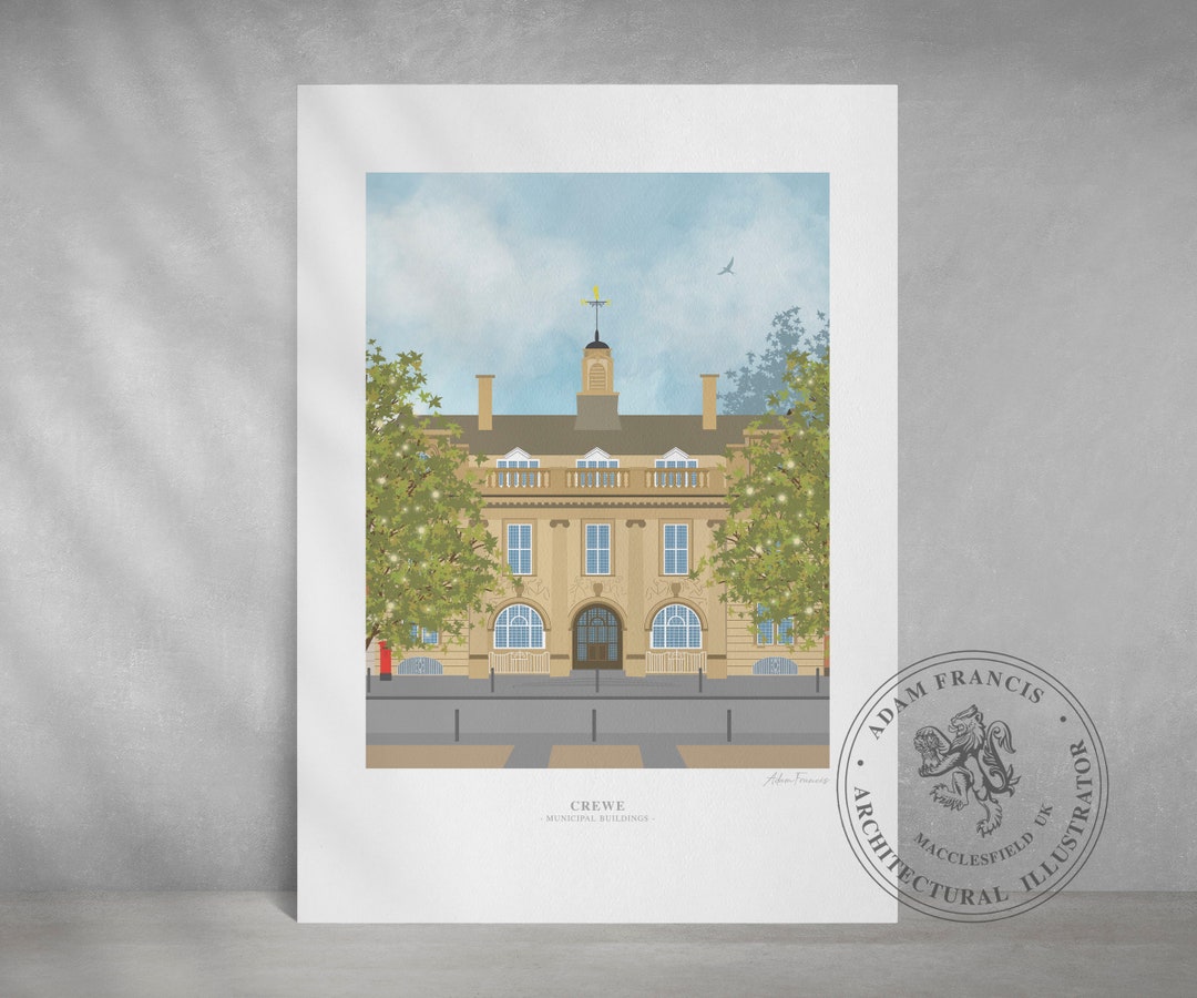 CREWE - MUNICIPAL BUILDINGS Illustrated Architecture Prints | Great ...
