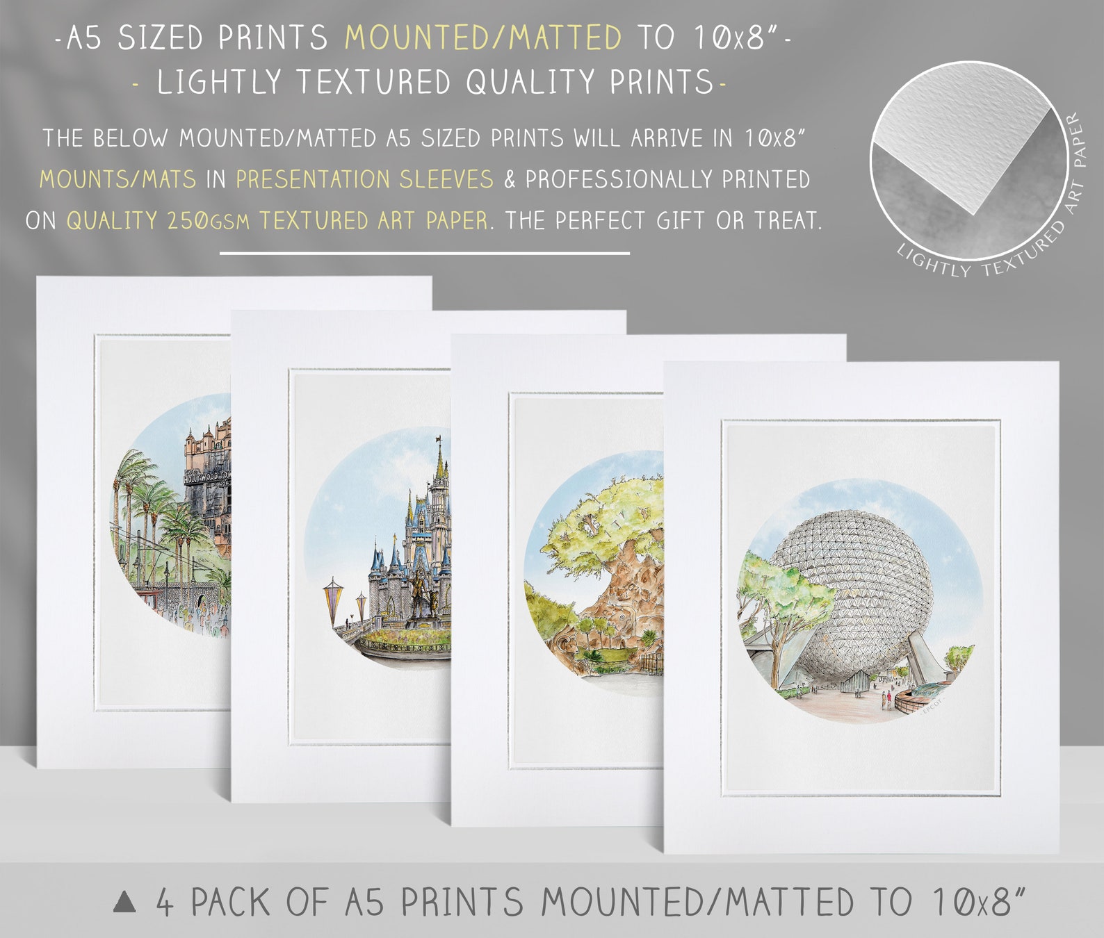 Disney Parks 4 PACK. Park Art Prints From My Detailed - Etsy