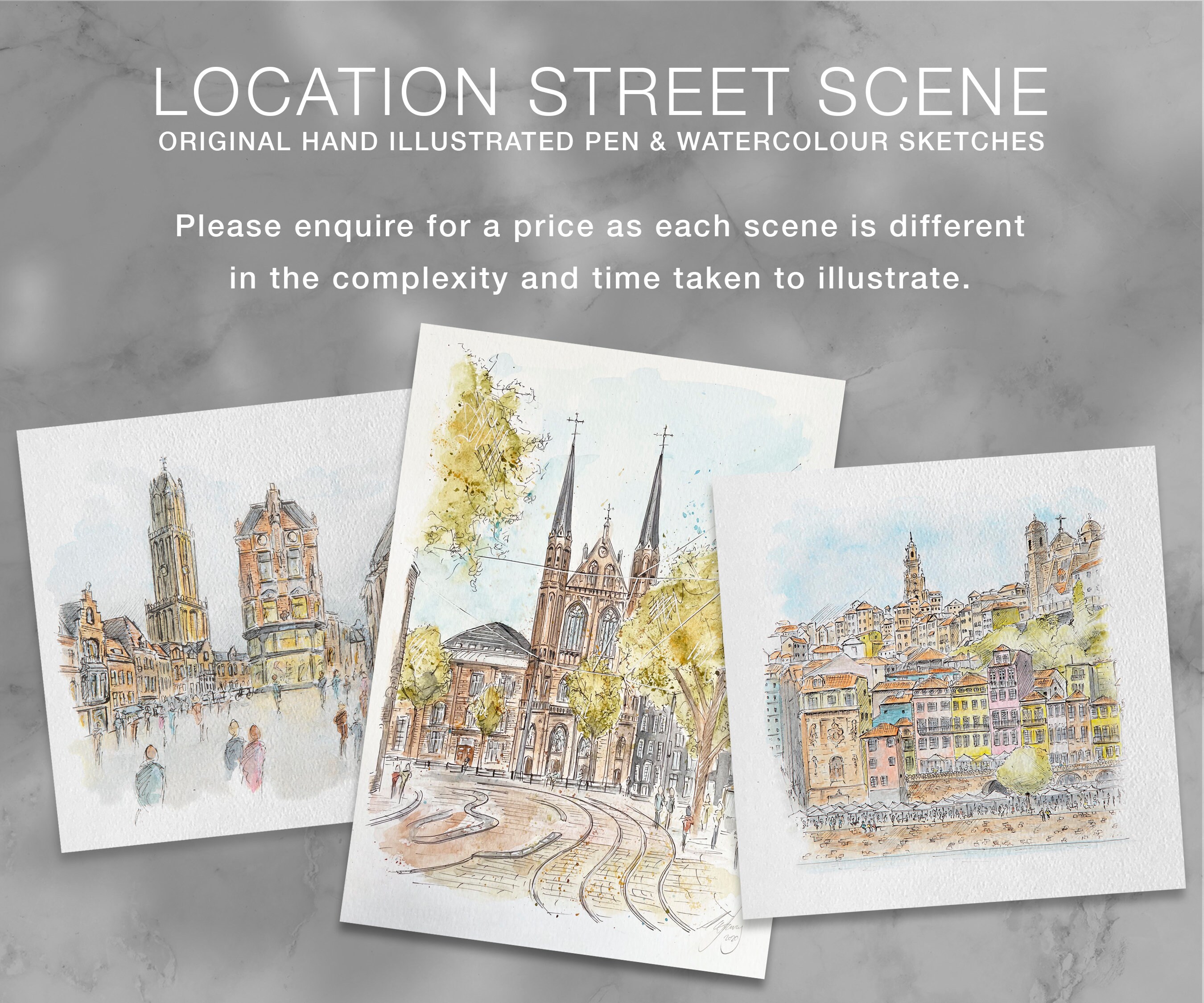 Custom LOCATION Sketch. Hand Drawn in Pen and Watercolour. Wedding ...