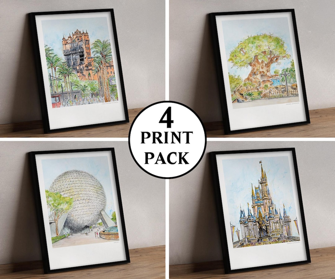 Disney Parks *4 PACK*. Park Art Prints From My Detailed Illustrations ...