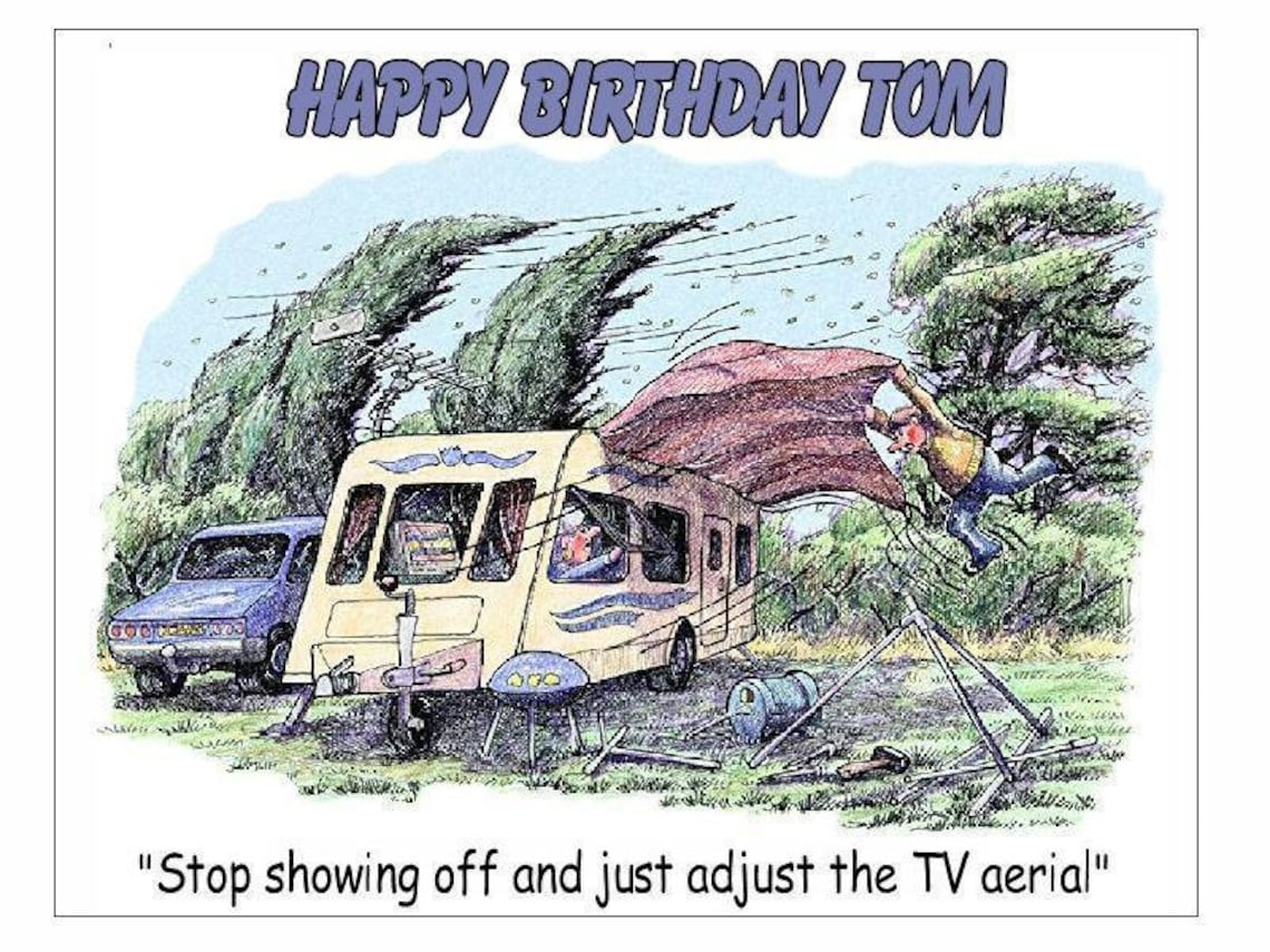 Funny comic caravan Trailer fixing the tv aerial camping | Etsy