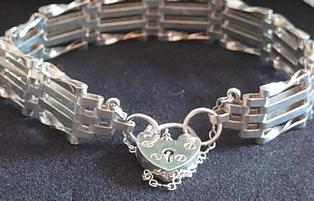 GATE BRACELET Sterling Silver 4 Bar Gate Bracelet With Locket Fastener ...