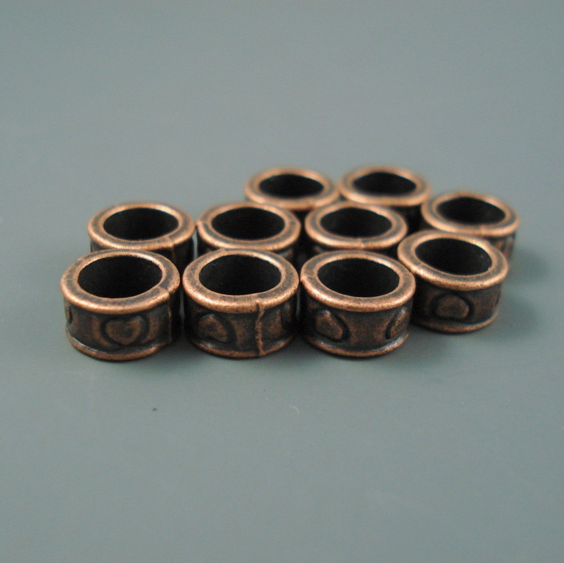 Copper Beads5MM Hole Heart etched Copper Colored Bead for | Etsy