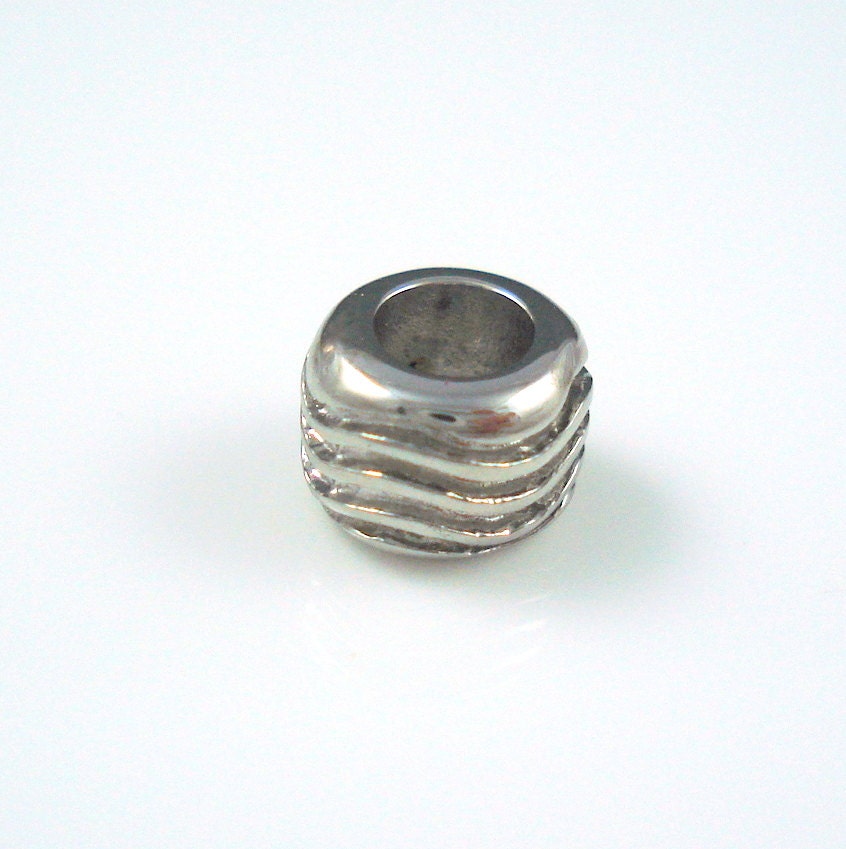 Stainless Steel Bead, 5MM Hole Grooved Bead for Leather or Cord, Ribbed ...