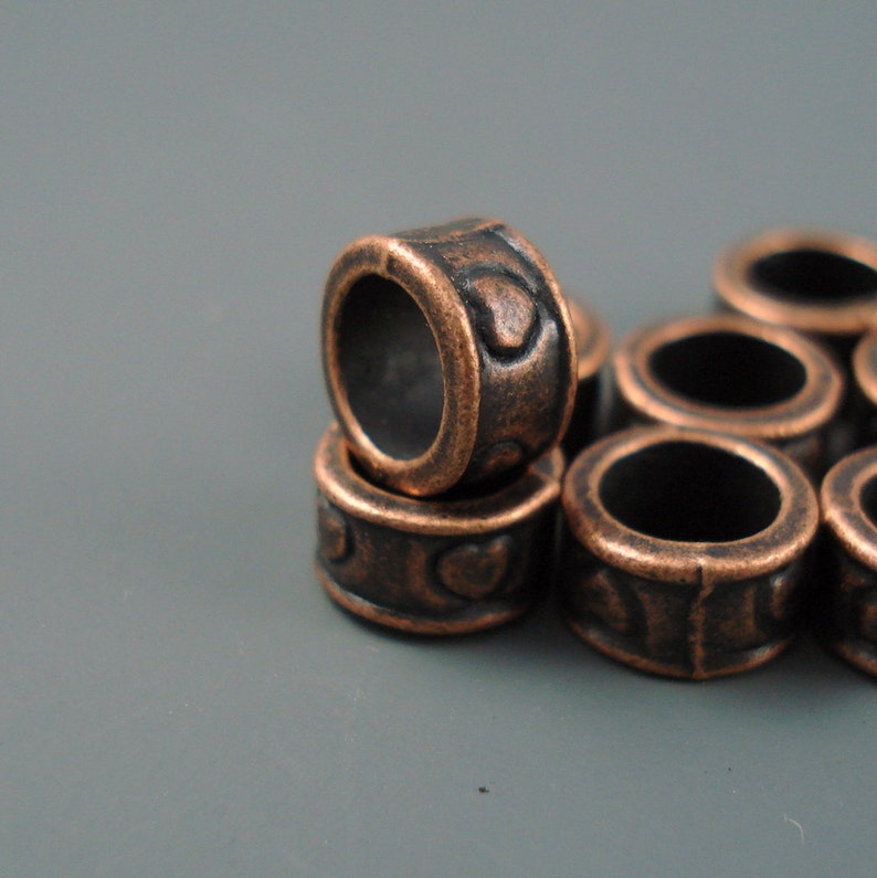Copper Beads5MM Hole Heart etched Copper Colored Bead for | Etsy