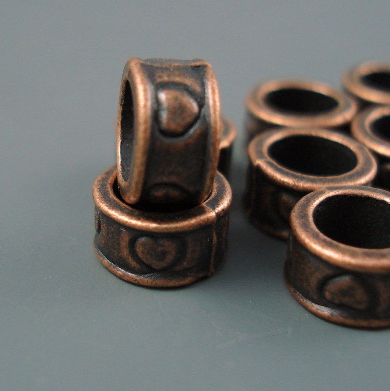 Copper Beads5MM Hole Heart etched Copper Colored Bead for | Etsy