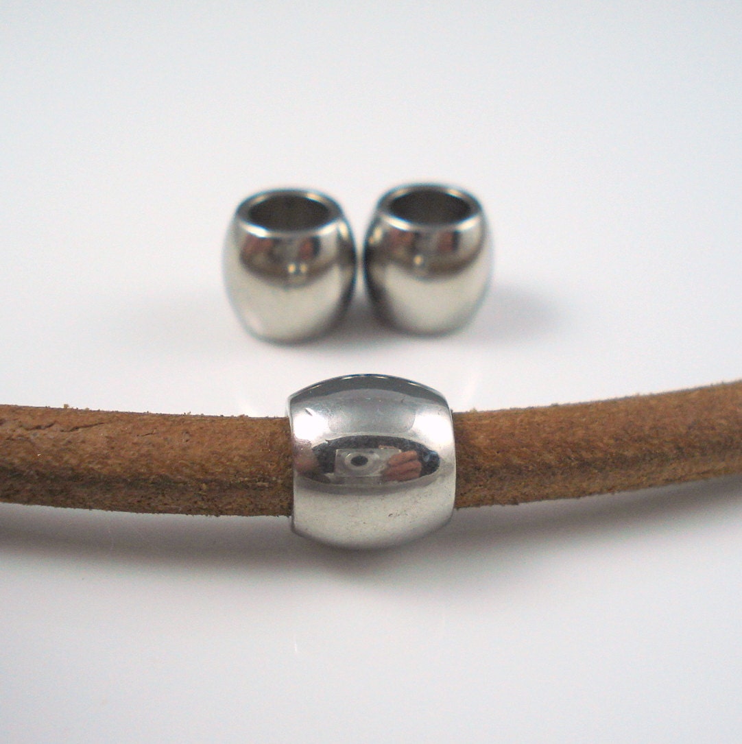 Stainless Steel Beads, 6.5MM Hole Smooth Barrel Bead for Leather or ...