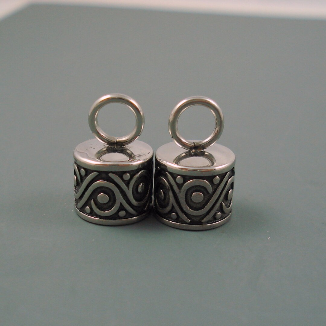 8MM Stainless Steel End Cap, TWO Pieces, Antique Silver Ornate Cap for ...