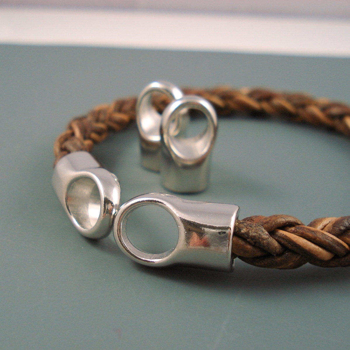 8MM Brass End Cap, FOUR Platinum Caps for Leather, Kumihimo or Cord ...