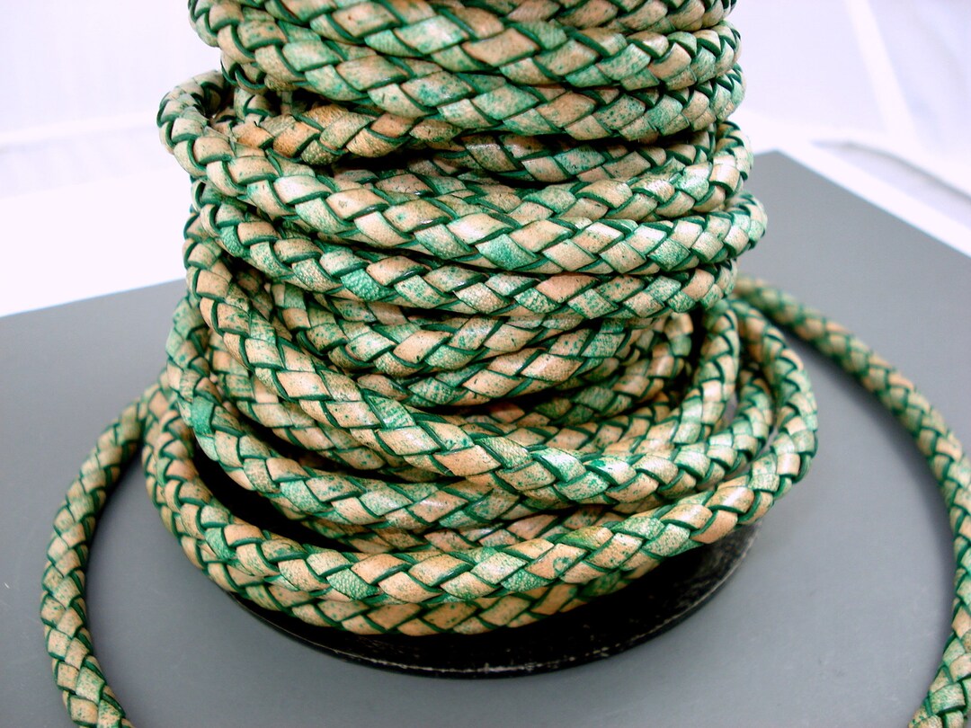 Braided Leather German Cord, 6MM Natural Bright Green Bolo Leather ...