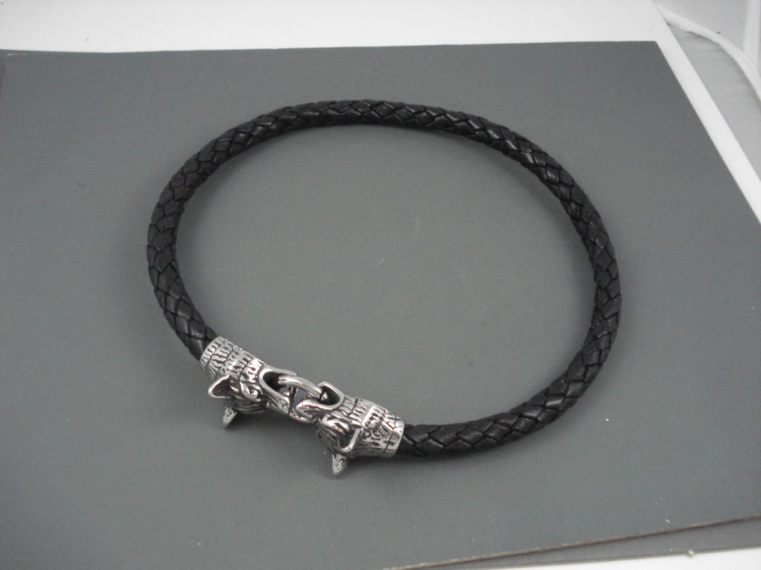 Leather Wolf Choker, Made to Order 8MM Braided Leather With Stainless ...