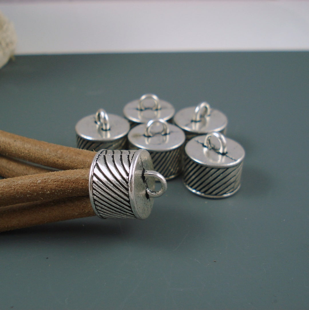 Large End Cap, 14MM Silver Finish Ornate Caps for Leather or Cord, Six ...