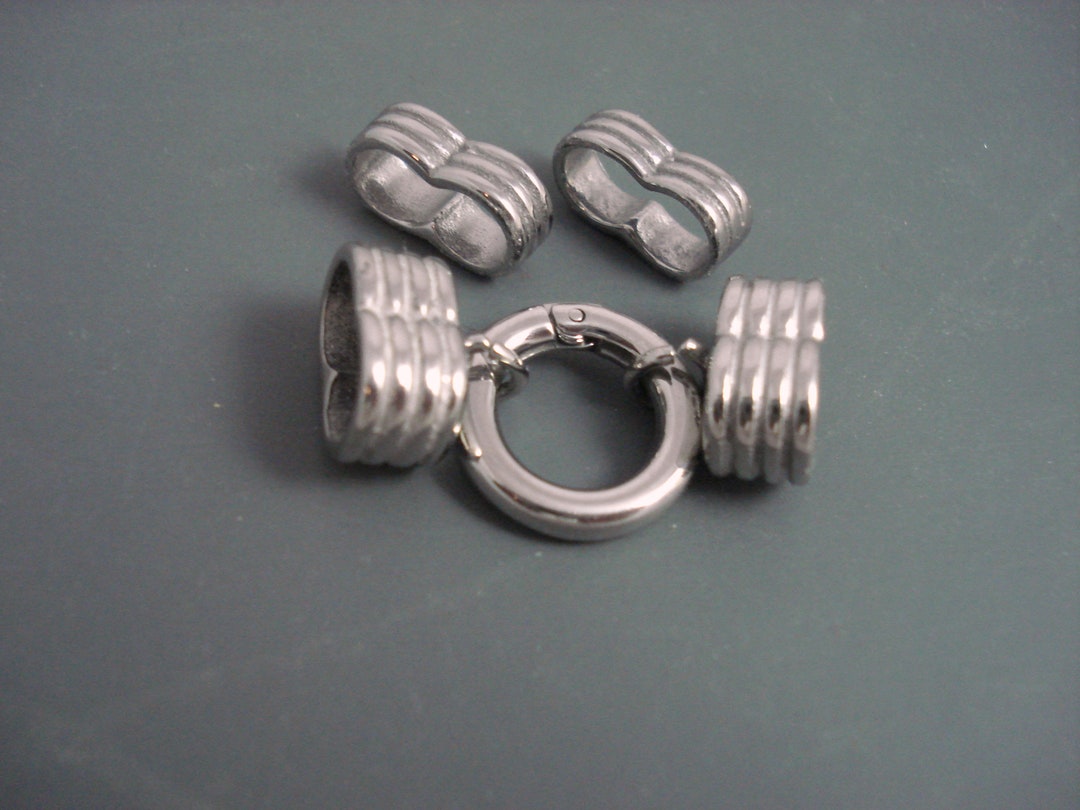 Double Hole End Caps With Donut Clasp and 2 Matching Slides, Stainless ...