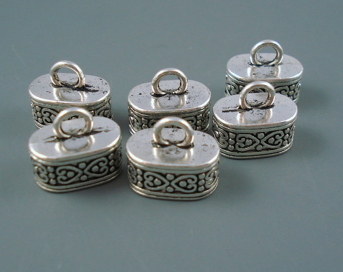 7MM X 12MM Oblong End Cap, SIX Silver Caps for Leather or Cord ...