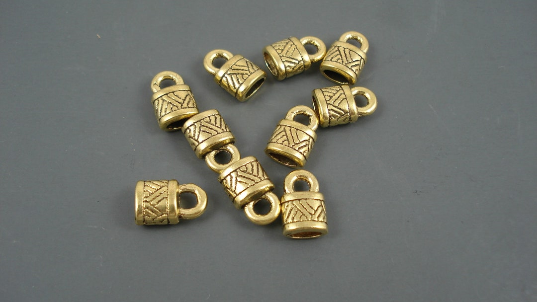 2MM Oblong End Caps, Gold Lock Shape Multiple Strand Cap 20 Pieces ...