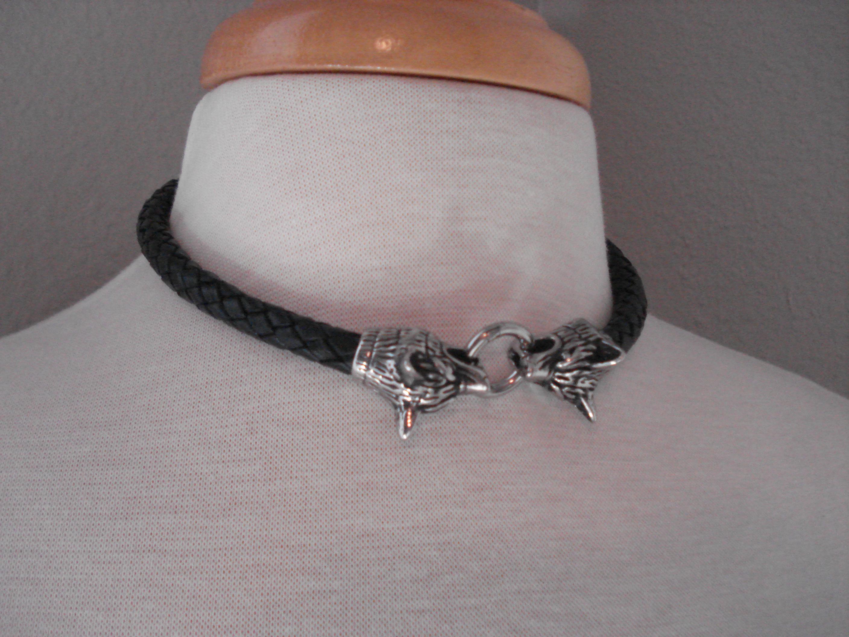Leather Wolf Choker, Made to Order 8MM Braided Leather With Stainless ...