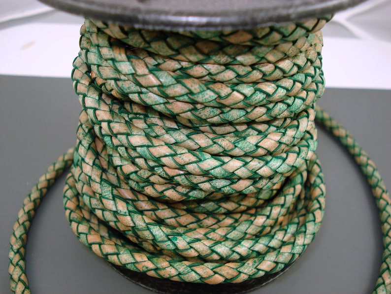 Braided Leather German Cord, 6MM Natural Bright Green Bolo Leather ...