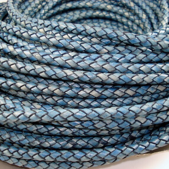Braided Leather German Cord 6MM Natural Washed Denim Blue | Etsy