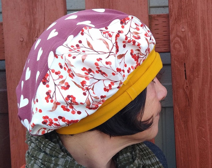 SCRAP HAT Slouch or Cap Gold Heart Floral Rasta Tam Textile Upcycled ...