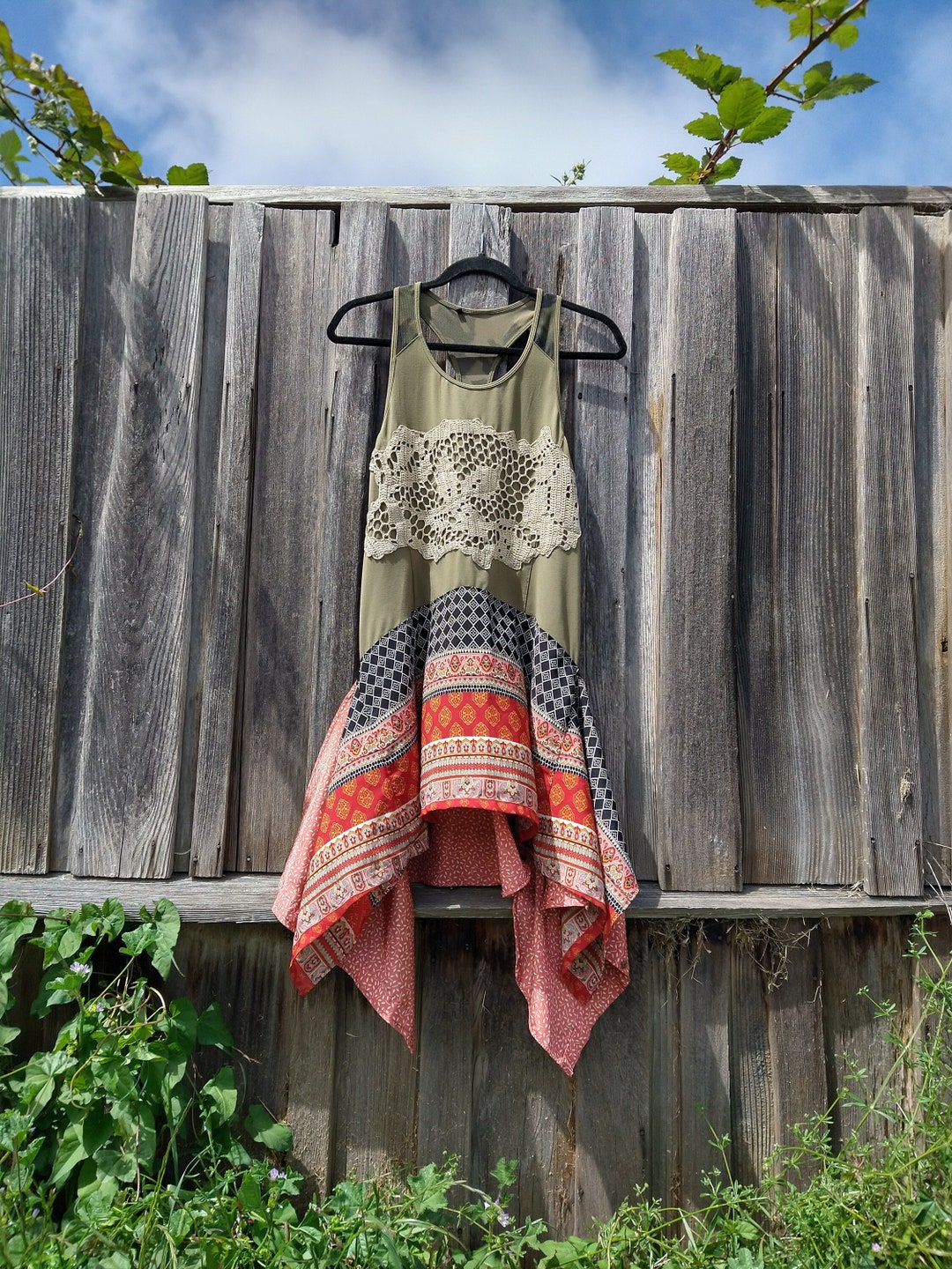 CROCHET DRAPED TOP Upcycled Tank Top Tunic Flowy Boho Top Hippie ...