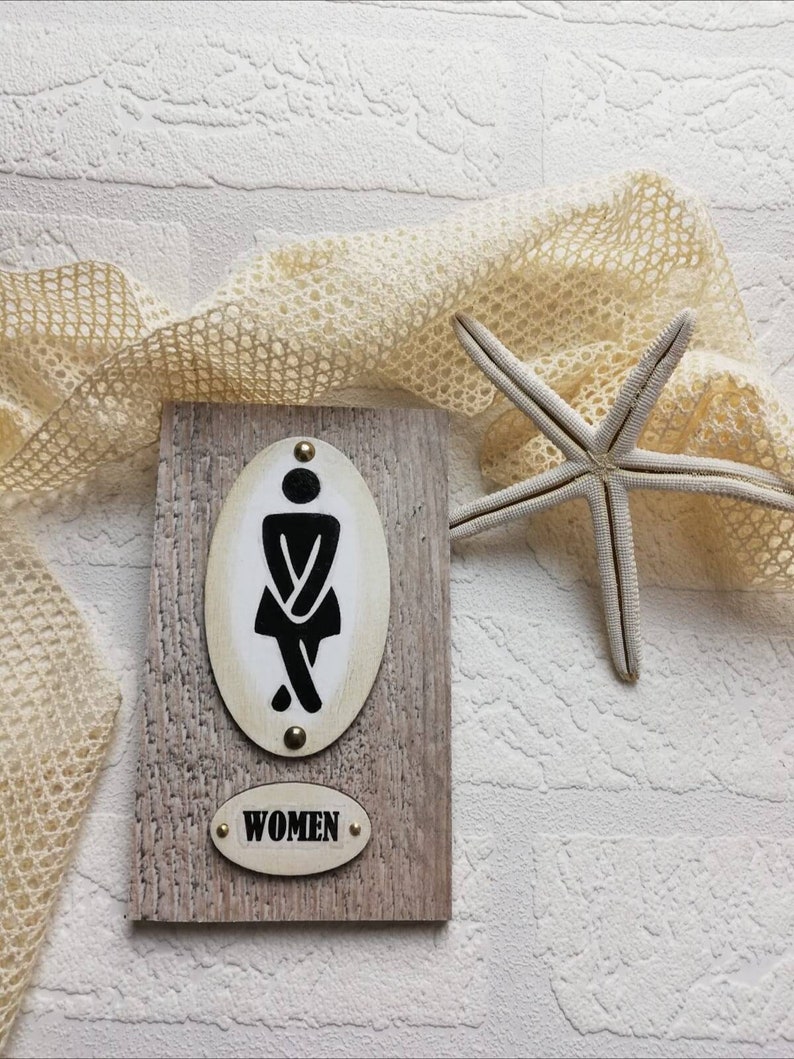 Environmentally Friendly WC Sign Women and Men Rustic Restroom Sign set ...