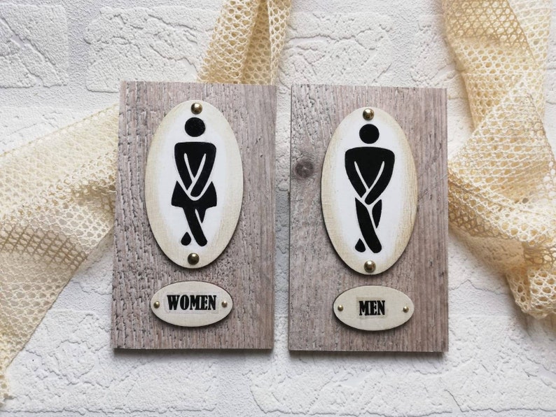 Environmentally Friendly WC Sign Women and Men Rustic Restroom Sign set ...