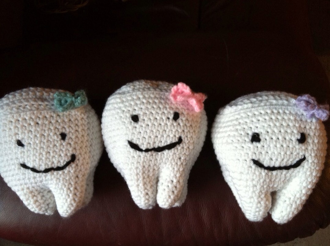Tooth Amigurumi. pouch for Tooth on Back, Tooth Pillow, Stuff Tooth ...