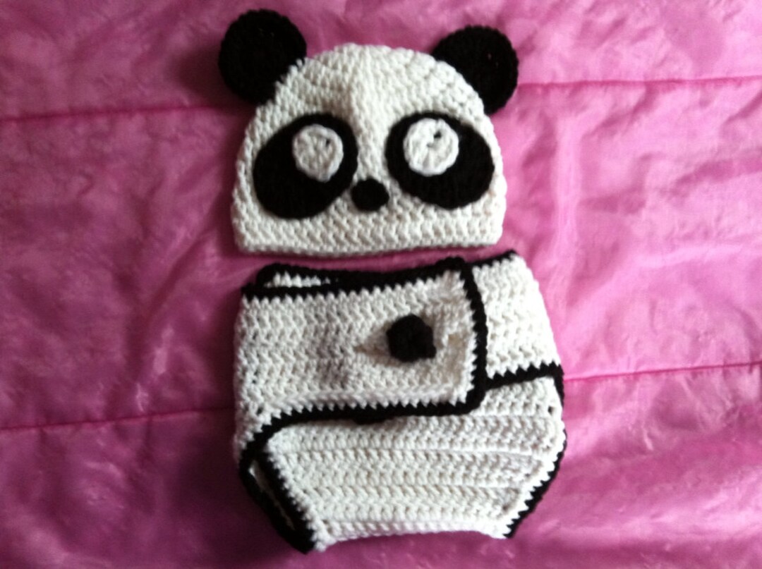 Panda Hat and Diaper Cover, Baby Panda Set, Photography Prop, Baby Set ...