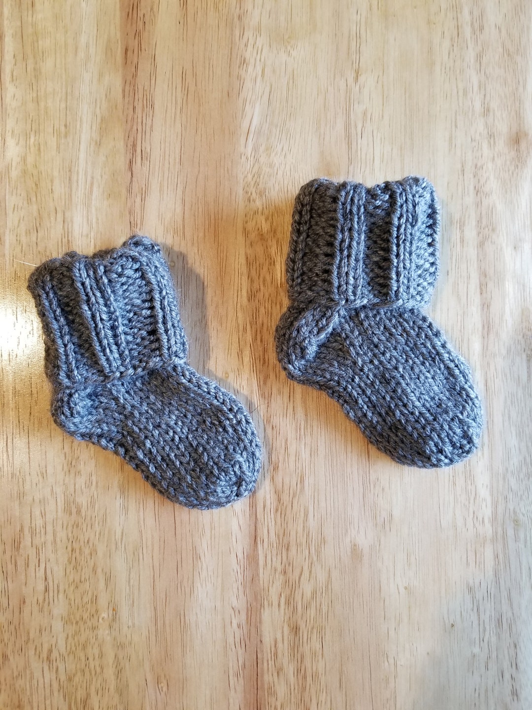 Baby Socks/booties (grey Heather), Handcrafted Knit Socks, 3-9 Months ...