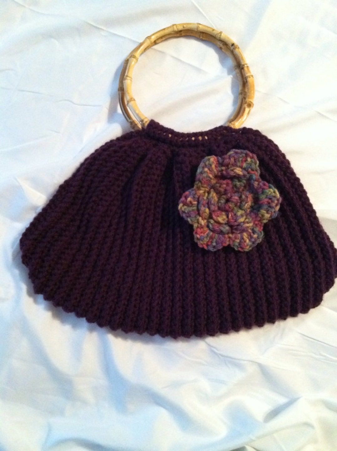 Flowered Purple Purse, Bags and Purses, Woman's Bag, Handbag, Wooden ...
