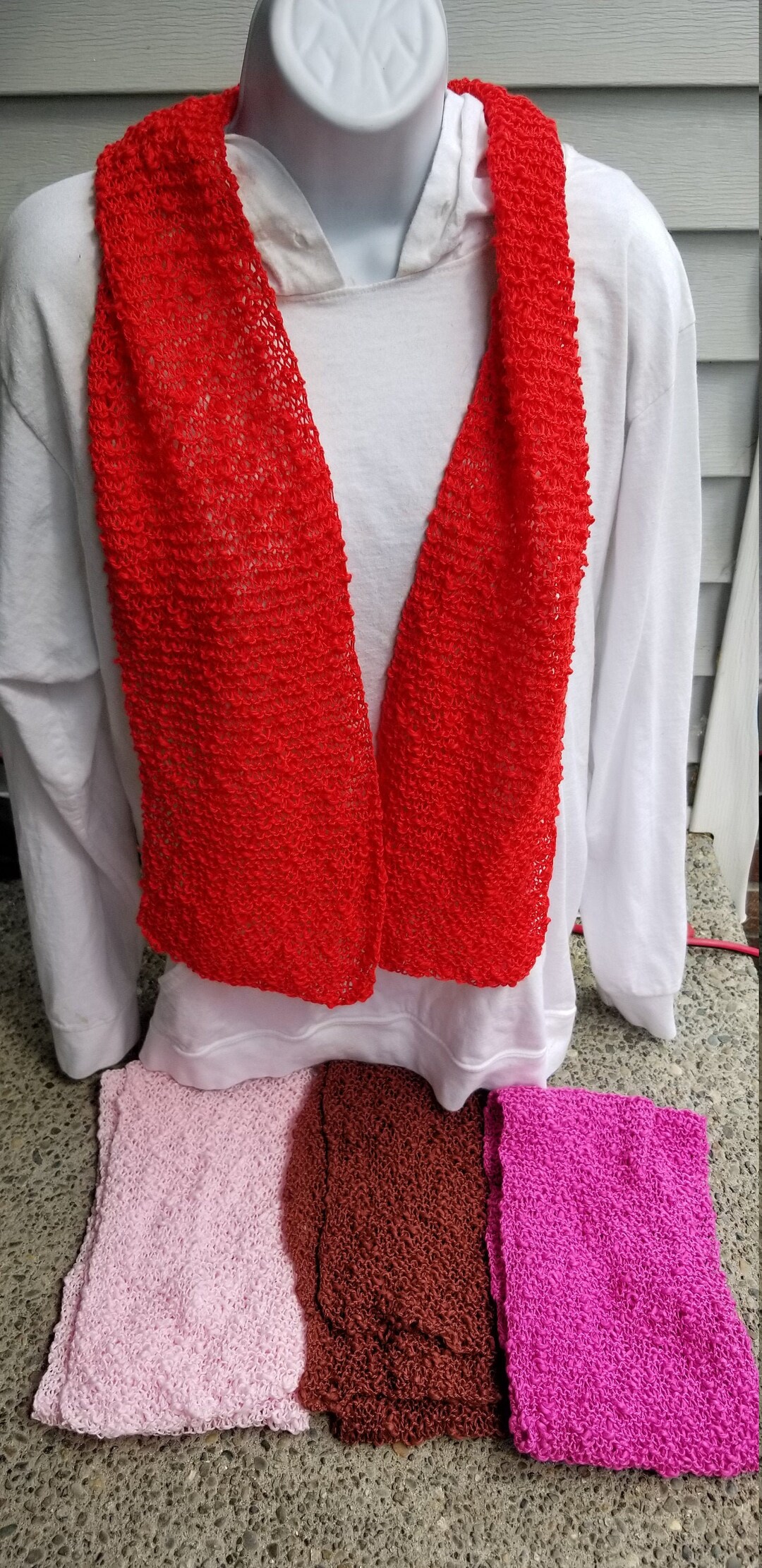 Cotton Knit Lace Scarf, Knit Cotton Light Weight Flowing Scarf, Lacy ...