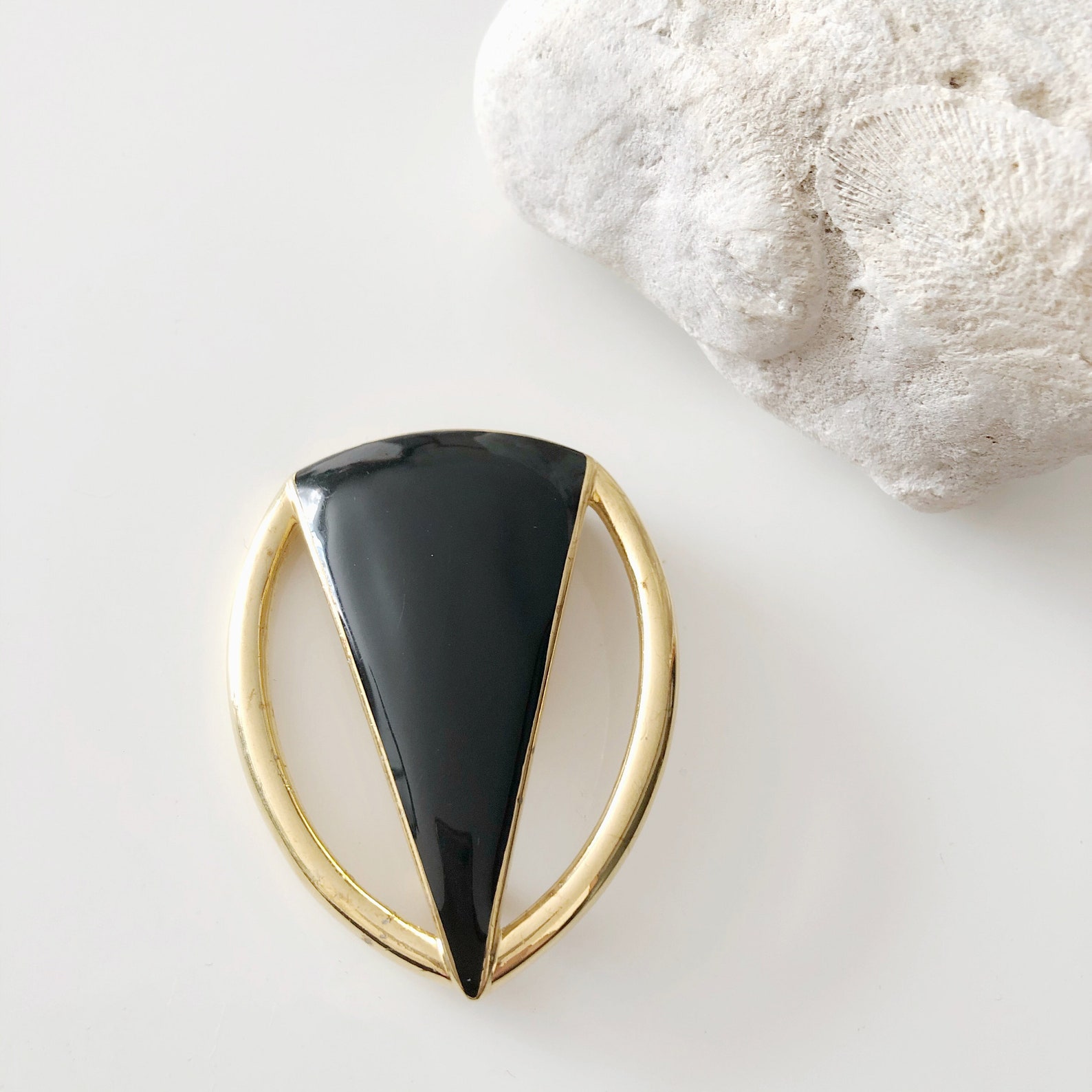 MONET Brooch Geometric Brooch Monet Jewelry Black and Gold | Etsy