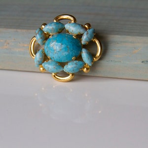 Turquoise Stone Brooch Gold and Turquoise Brooch Unsigned | Etsy