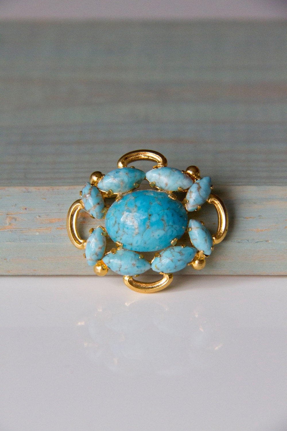 Turquoise Stone Brooch Gold and Turquoise Brooch Unsigned | Etsy