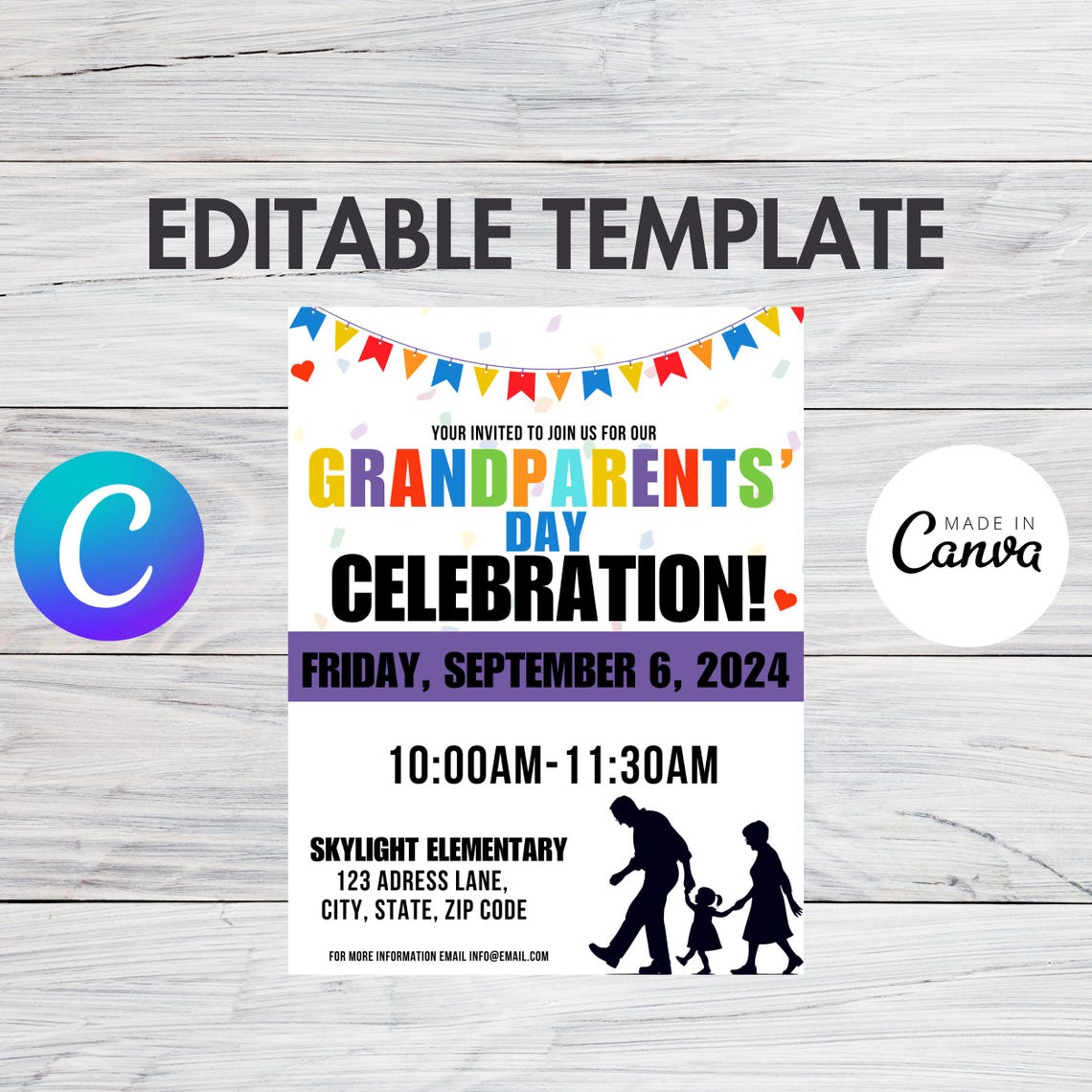 Editable Grandparent's Day Celebration Flyer Template (canva) - Etsy