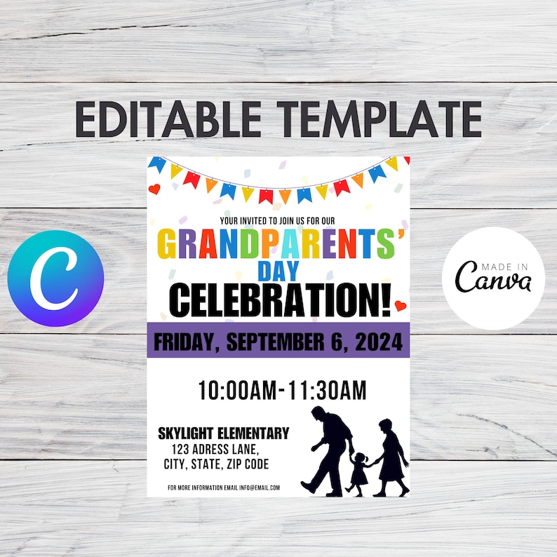 Editable Grandparent's Day Celebration Flyer Template (canva) - Etsy