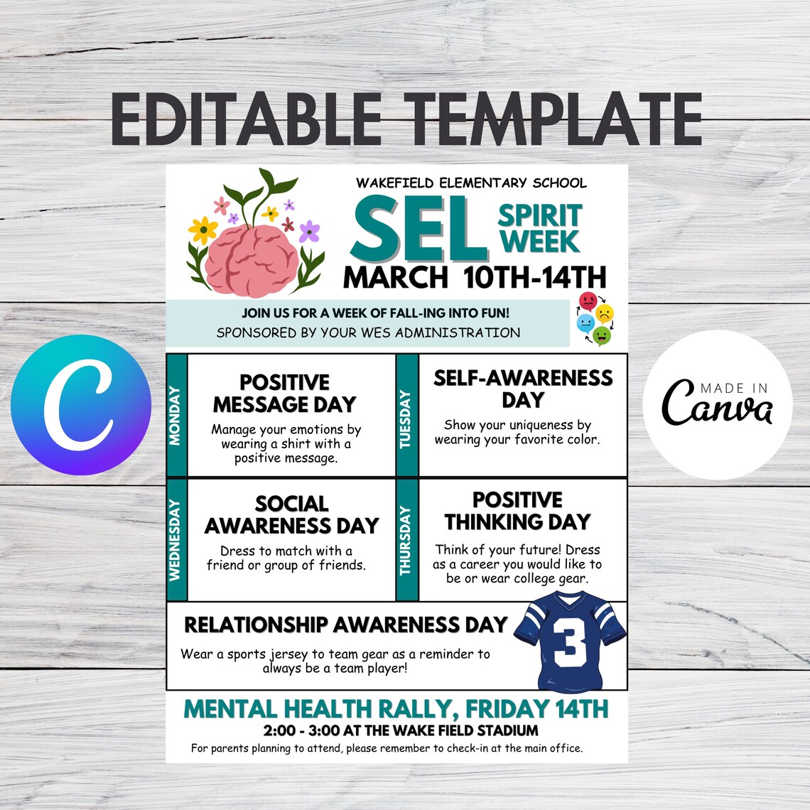 Editable SEL Spirit Week Template Flyer, SEL Spirit Week Template ...