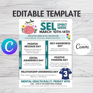 Editable SEL Spirit Week Template Flyer, SEL Spirit Week Template ...