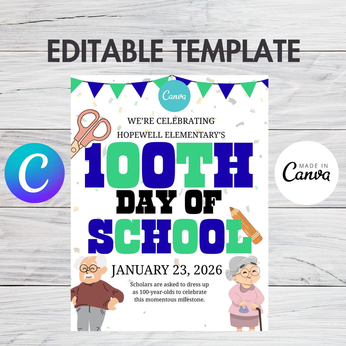 Editable 100th Day of School Template Flyer - Etsy