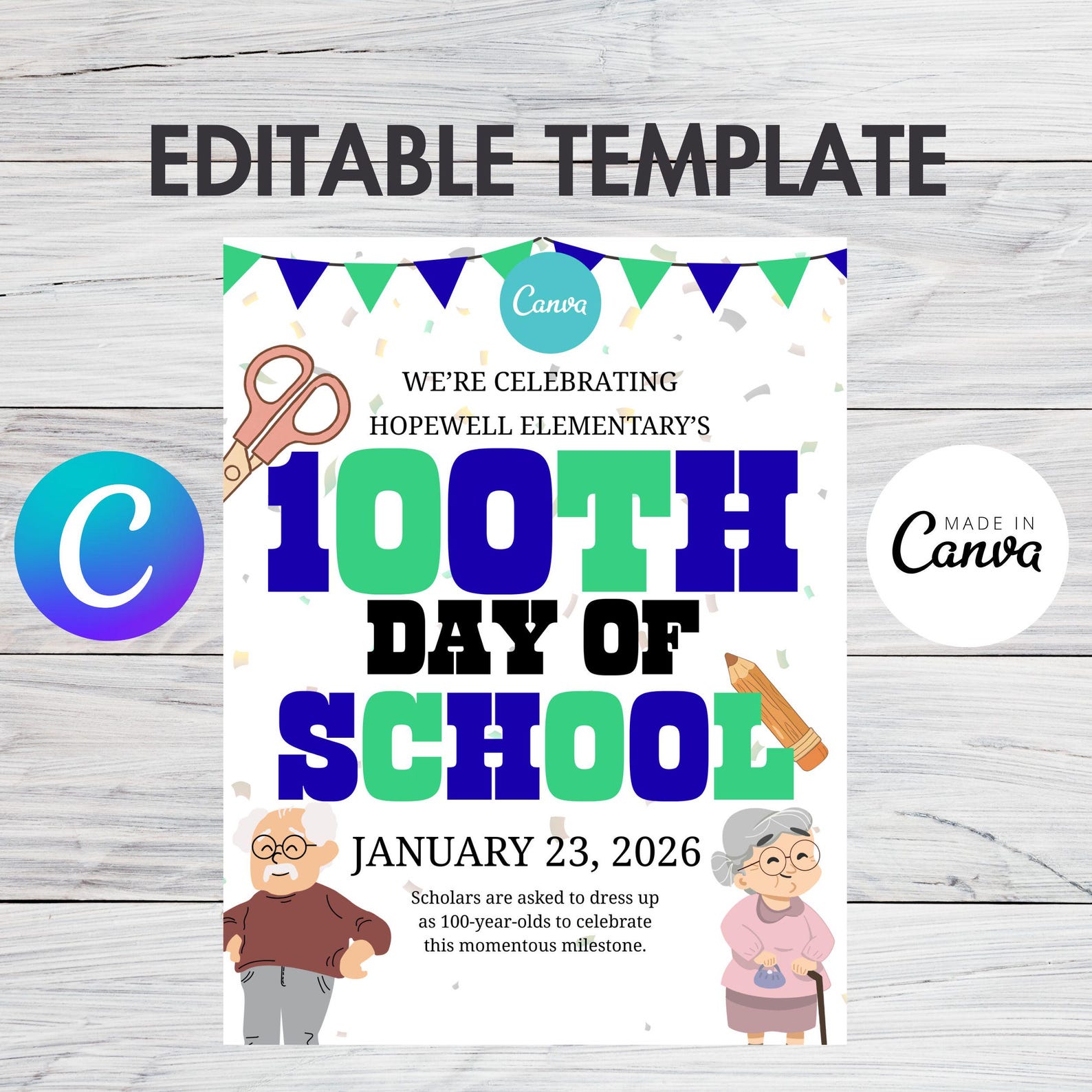 Editable 100th Day of School Template Flyer - Etsy