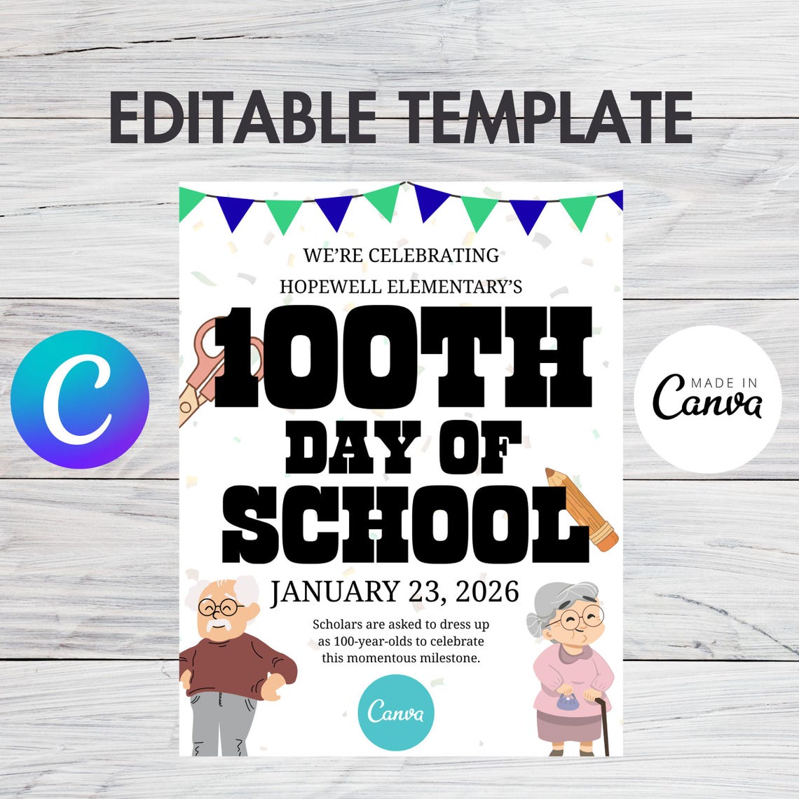 Editable 100th Day of School Template Flyer - Etsy