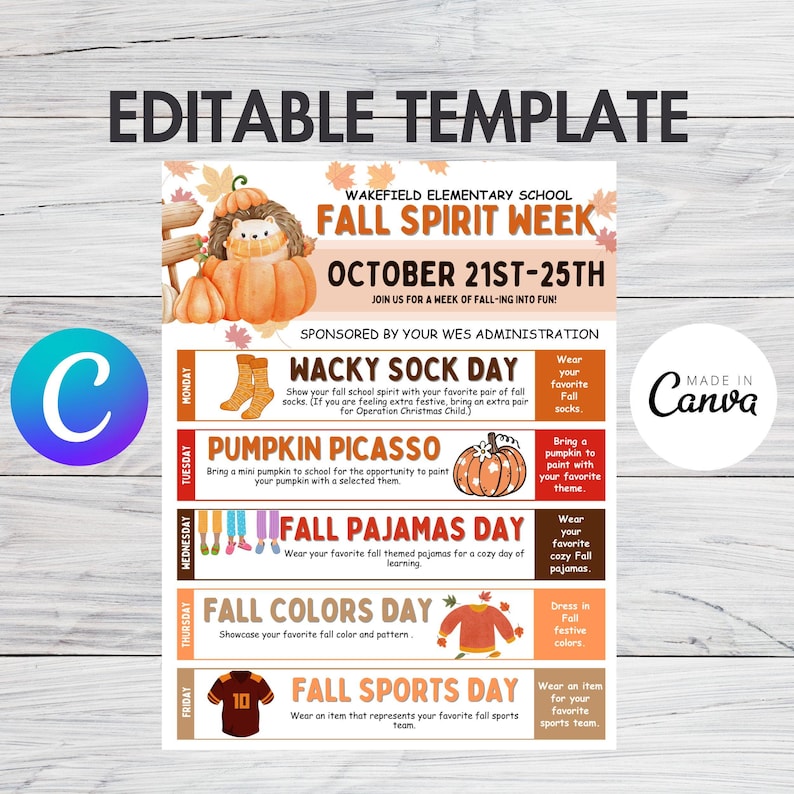 Editable Fall Spirit Week Flyer Template (digital Download) - Etsy