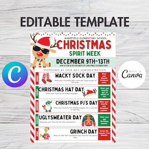 Editable Christmas Spirit Week Flyer Template (canva) - Etsy